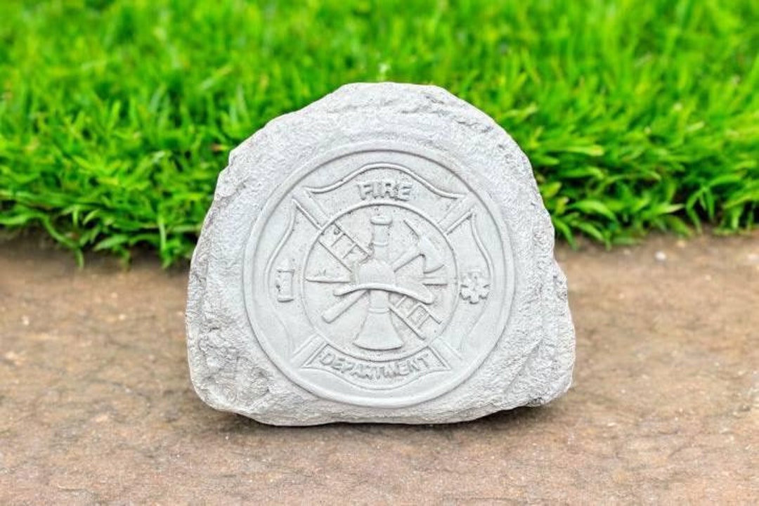 Firefighter Memorial Statue | Concrete Rock Figure 9" | Fire Department ...