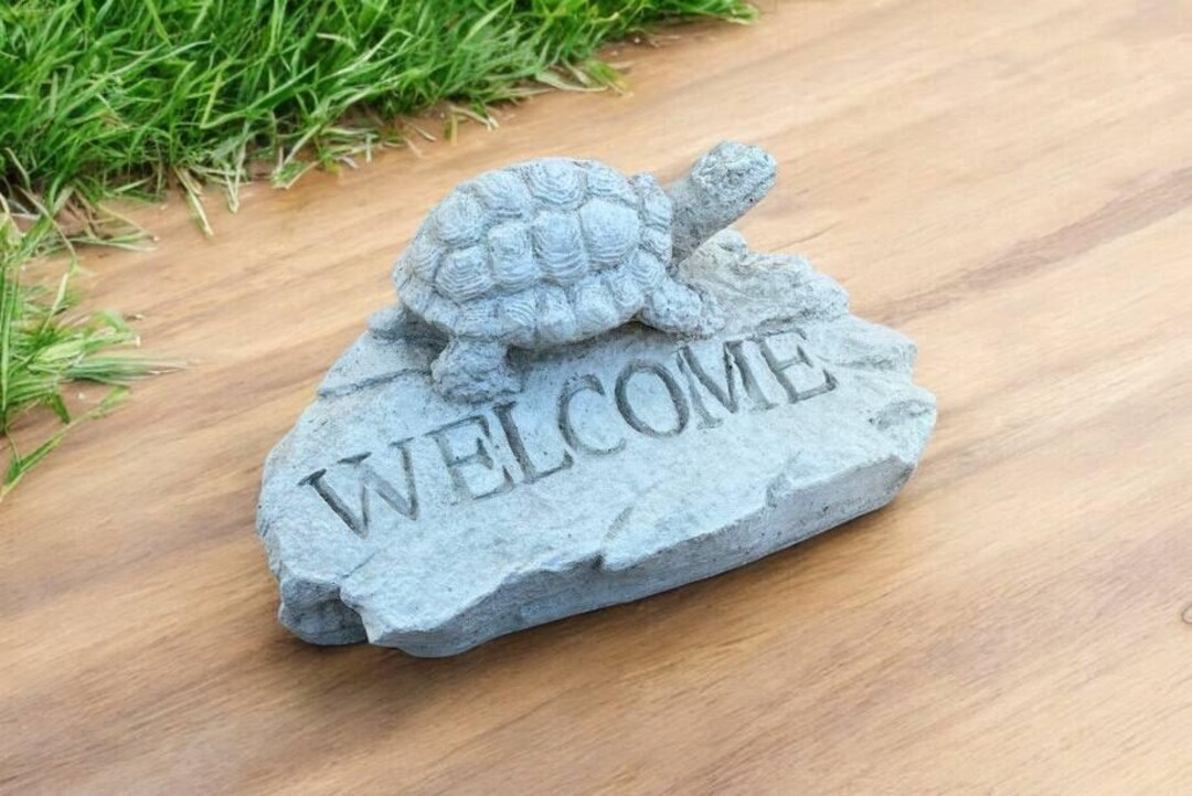 Turtle Figurine | Stone Welcome Sign | Concrete Turtle on Rock 5 ...