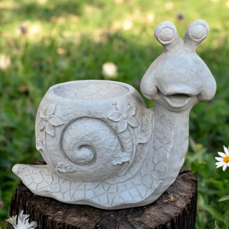 Snail Concrete Art | Stone Planter Snail Figure 13" | Yard Plant Pot ...