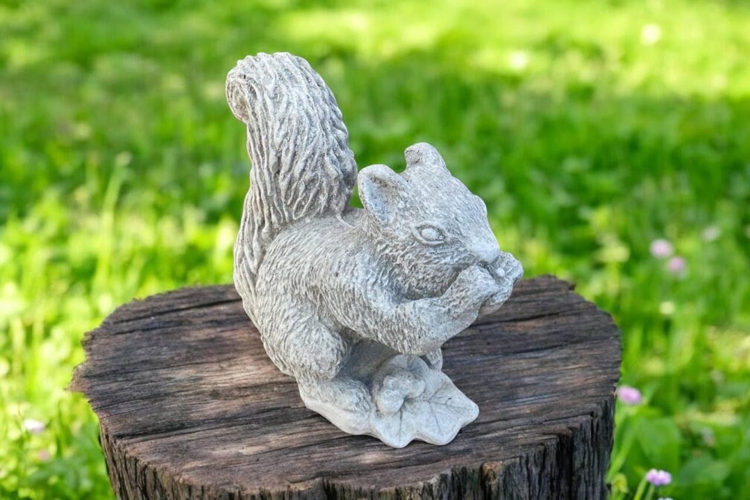 Squirrel Concrete Statue | Stone Animal Idea 8" | Backyard Squirrel Art ...