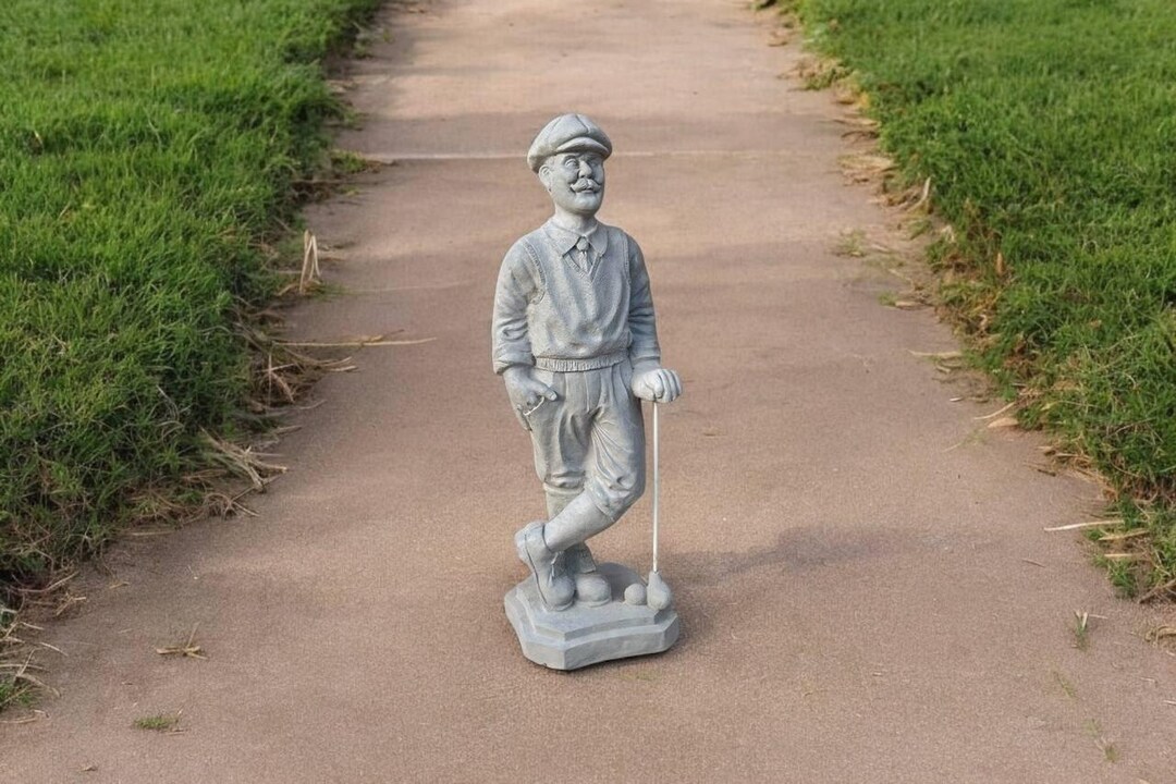 Stone Golfer Player | Concrete Man Figurine 33'' | Massive Golfer Man ...