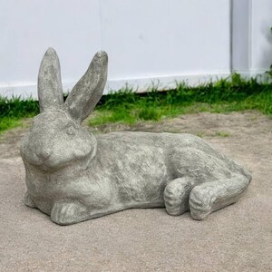 Laying Rabbit Figurine | Concrete Massive Bunny Sculpture 9" | Garden ...
