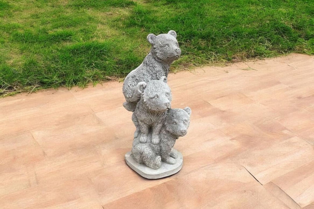 Concrete Three Bears | Wild Bears Figurine 15" | Forest Animal Art ...