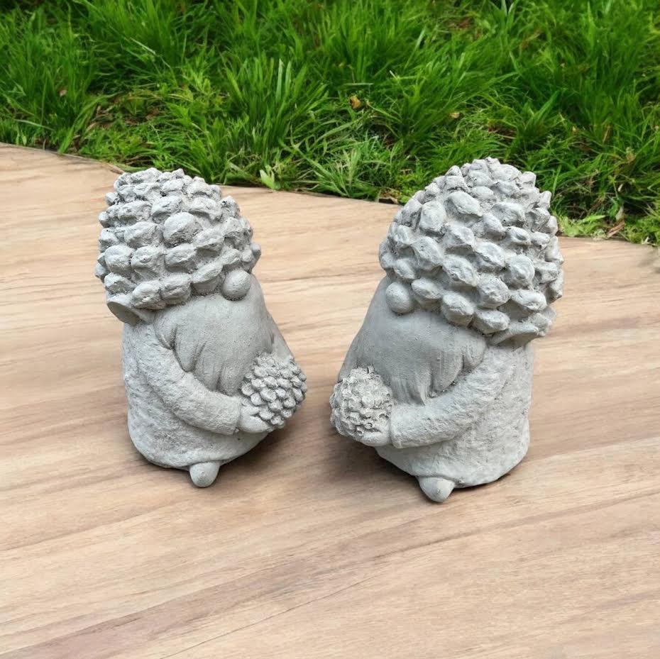 Two Pinecone Gnomes | Stone Gnome Statue 5" | Concrete Pinecone ...