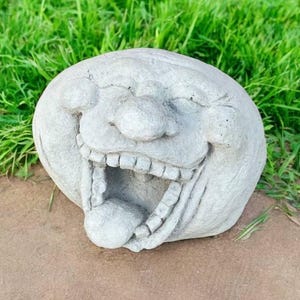 Funny Face Sculpture 5" | Stone Rock Face | Concrete Laughing Face ...