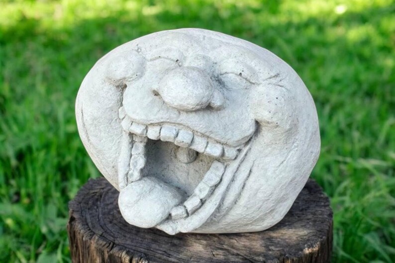 Concrete Rock Face | Laughing Face Statue 5" | Yard Art | Stone Rock ...