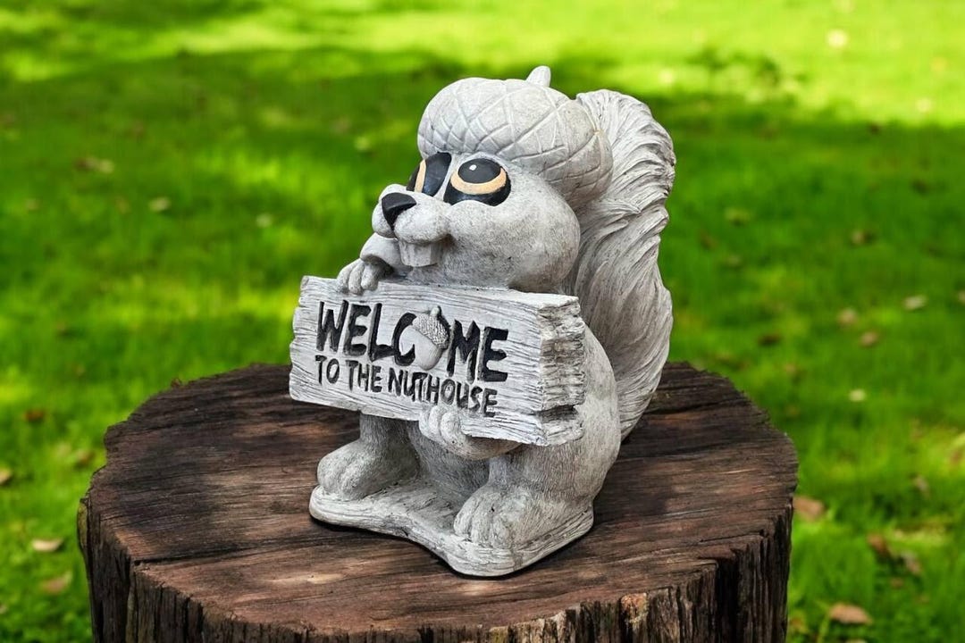 Concrete Squirrel Statue | Welcome Home Decor 11" | Squirrel With ...