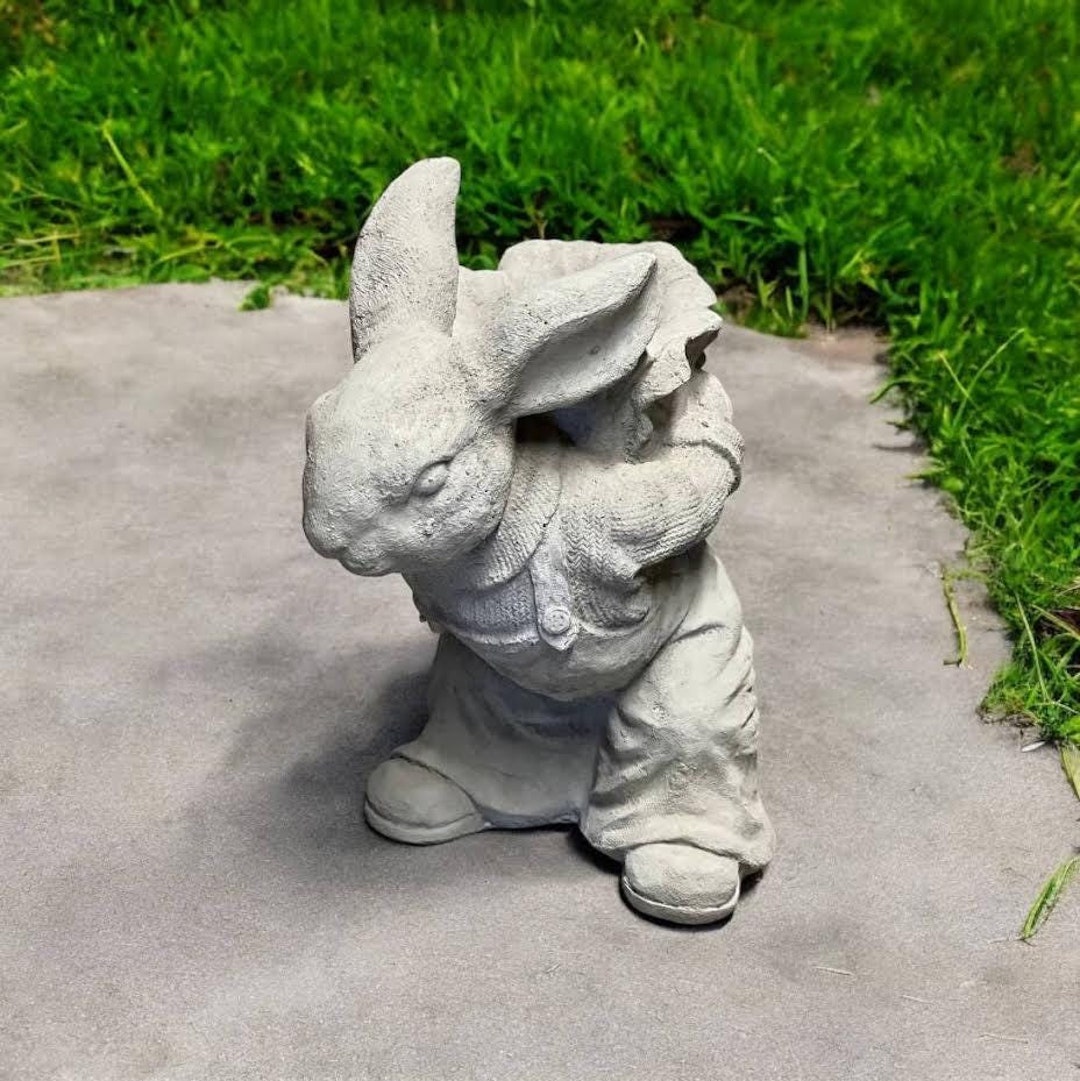 Standing Rabbit With Planter | Stone Rabbit Statue 14" | Outdoor Flower ...