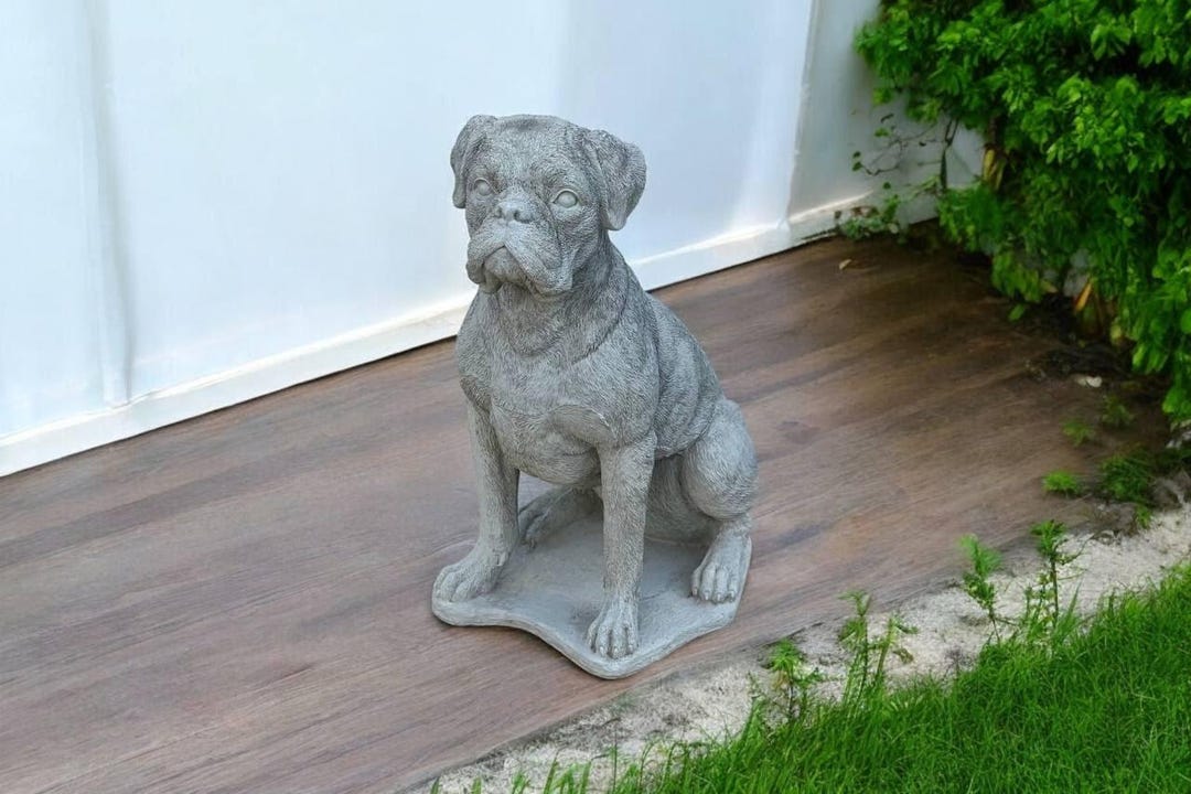 Dog Boxer Stone Statue | Concrete Boxer Memorial Figurine 20" | Garden ...