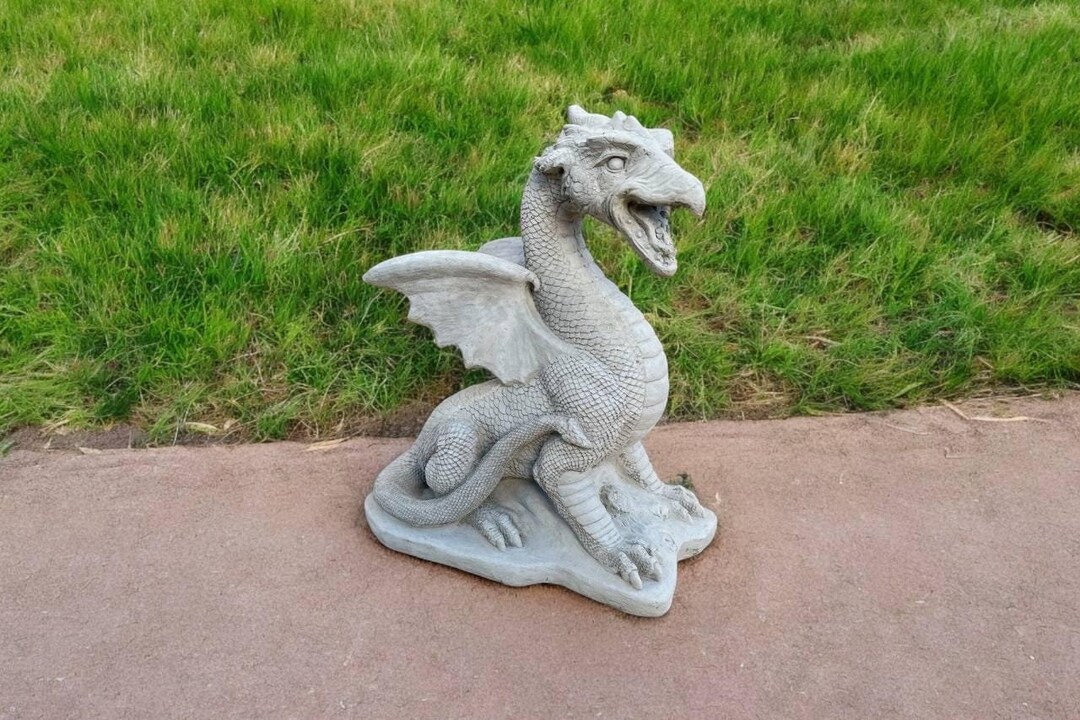 Sitting Dragon Figurine | Stone Dragon 12" | Dragon Yard Statue ...