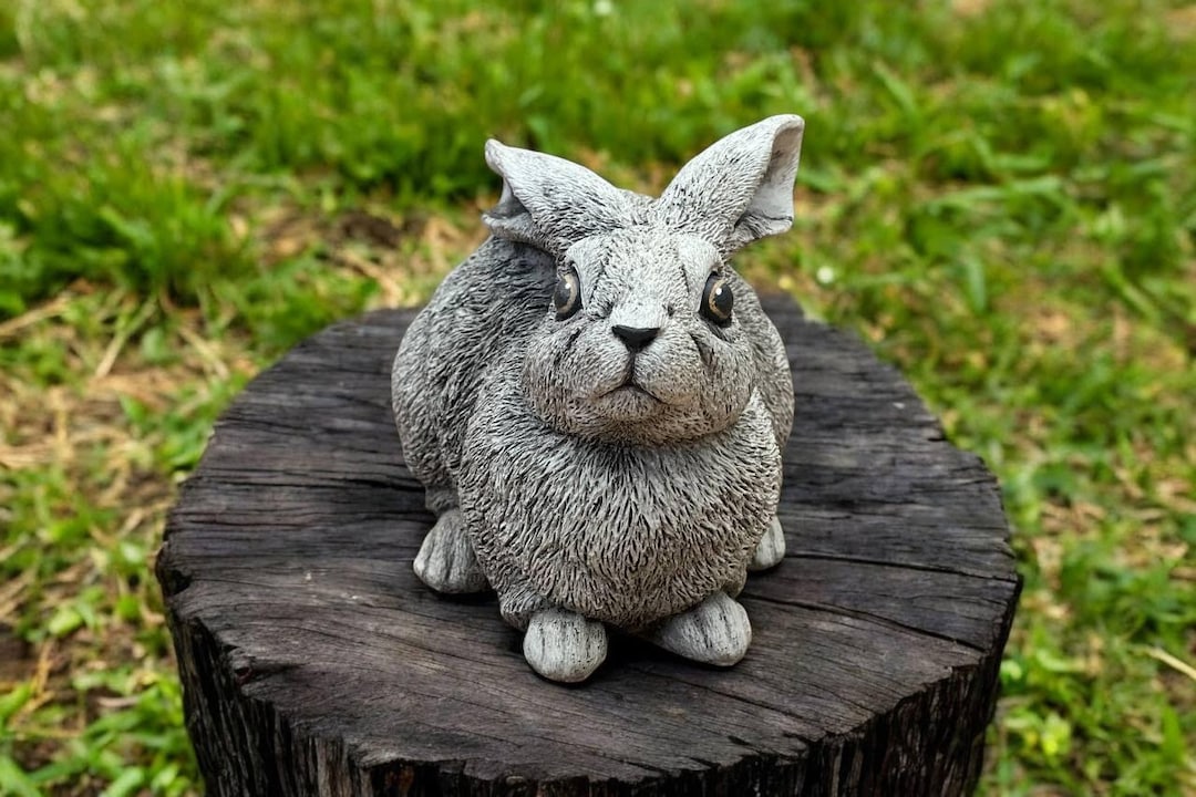 Stone Rabbit Figurine | Outdoor Rabbit Art 6" | Realistic Rabbit Statue ...