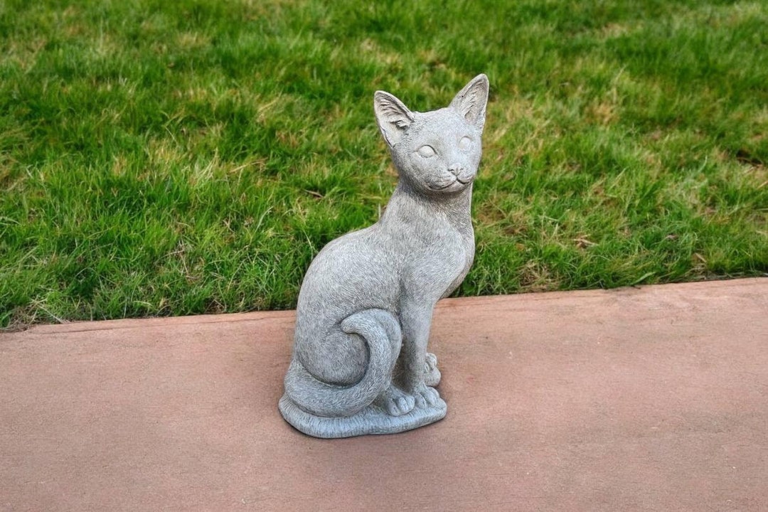 Concrete Siamese Cat | Sititng Cat Figurine 16" | Cat Home Decor ...