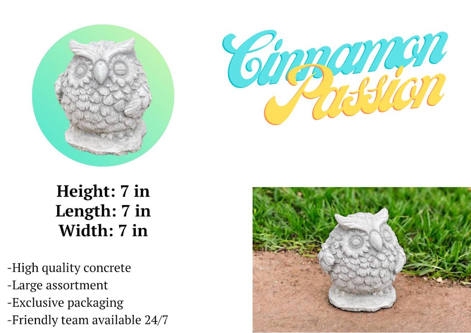 Stone Owl Bubba Yard Statue | Concrete Detailed Owl Gift Figurine 7 ...