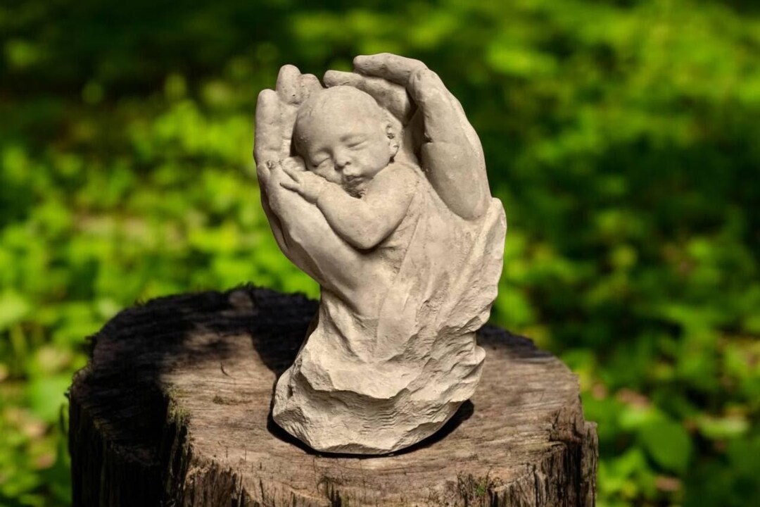 Stone Hands Statue | Sleeping Baby Figure 8" | Child Memorial Ornament ...