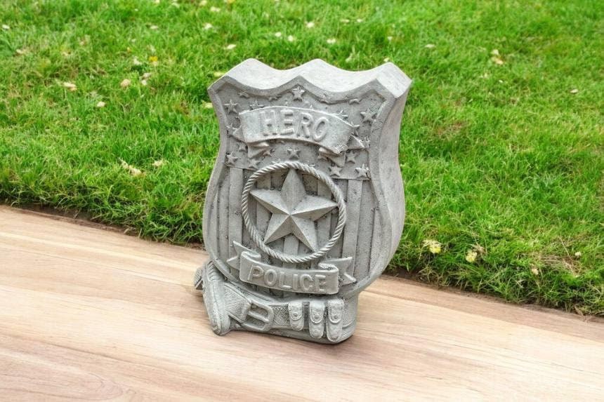 Concrete Police Shield | Memorial Statue 6" | Stone Policeman Memorial ...