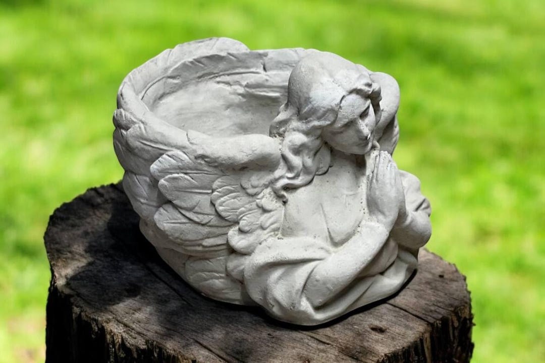 Stone Angel Sculpture | Angel Plant Pot 7" | Concrete Flower Pot ...