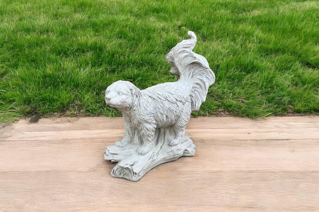 Skunk Figurine on Base | Concrete Forest Skunk Statue 11" | Skunk With ...
