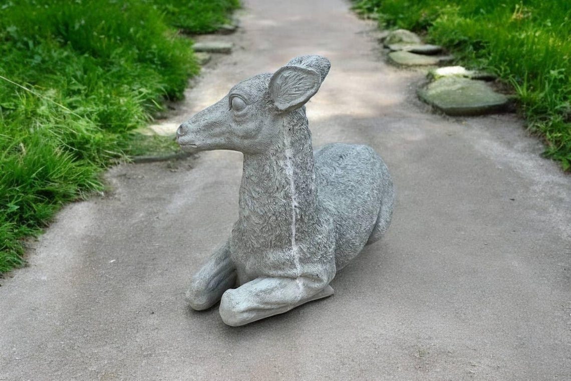 Concrete Fawn Massive Figure | Detailed Deer Backayrd Statue 14 ...