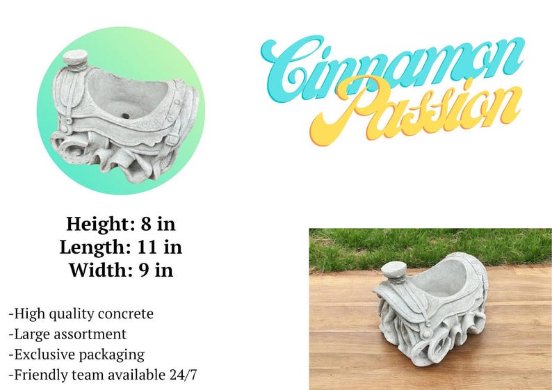 Concrete Saddle Planter | Outdoor Plant Pot 8" | Saddle Figurine | Yard ...