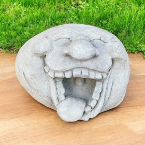 Funny Face Sculpture 5" | Stone Rock Face | Concrete Laughing Face ...