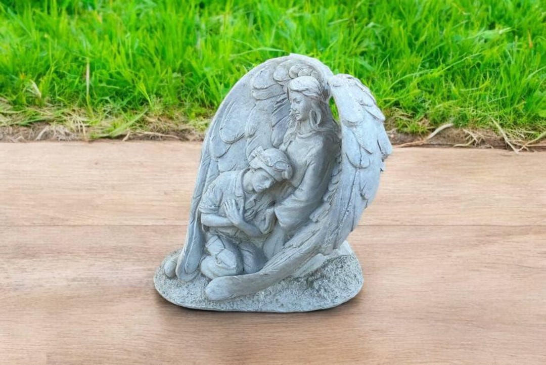 Concrete Angel With Soldier | Angel Memorial 9'' | Soldier Grave Marker ...