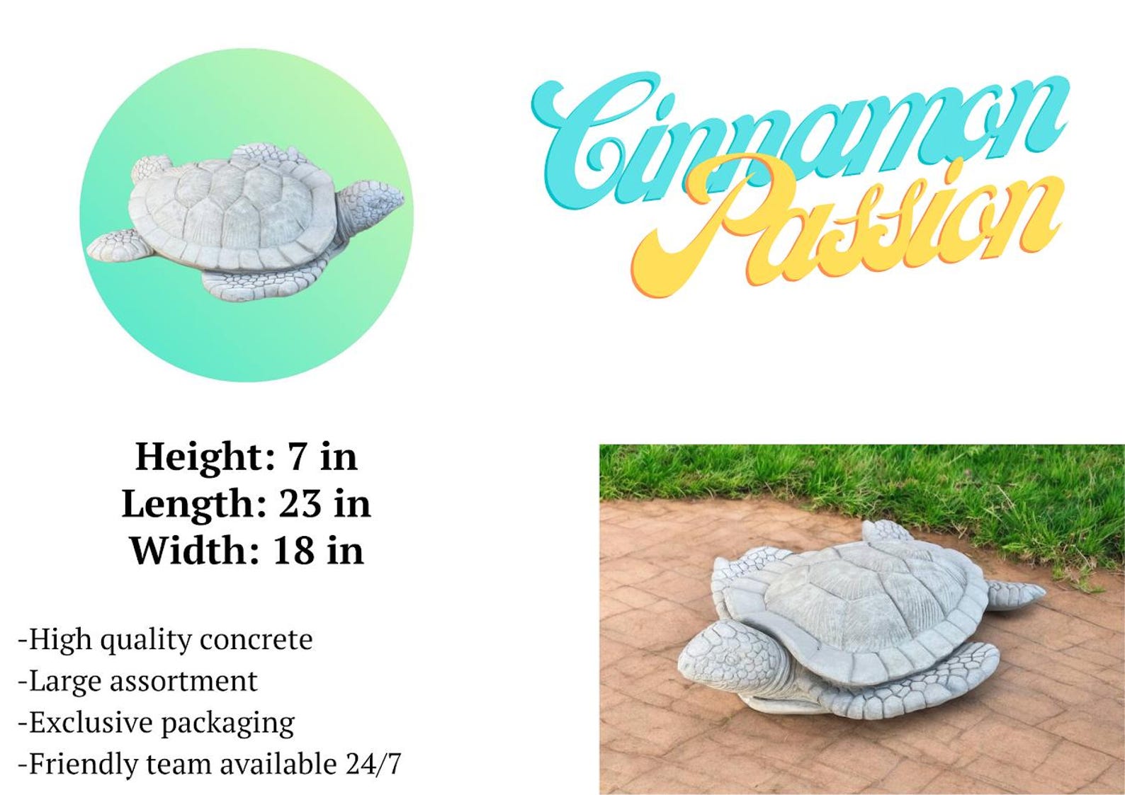 Concrete Sea Turtle Western Figurine | Detailed Marine Animal Statue ...