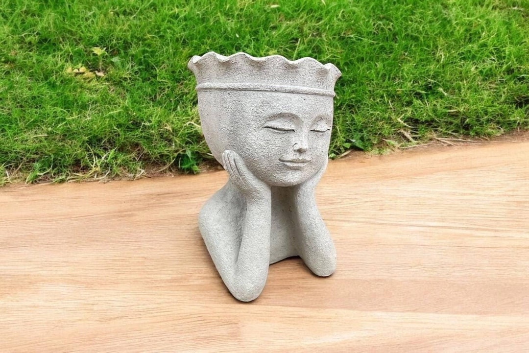 Concrete Nymph Girl | Outdoor Plant Pot 10'' | Girl Bust Planter ...