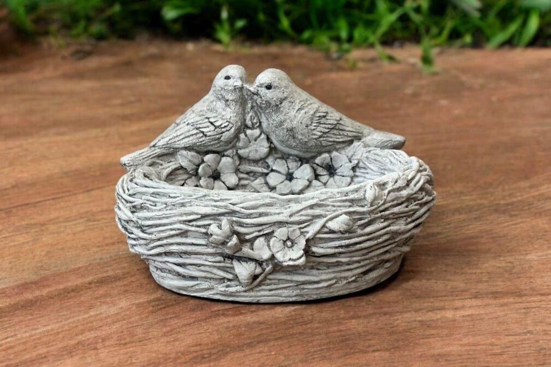 Perched Birds Stone Statue | Two Birds on Nest Figure 8" | Garden ...