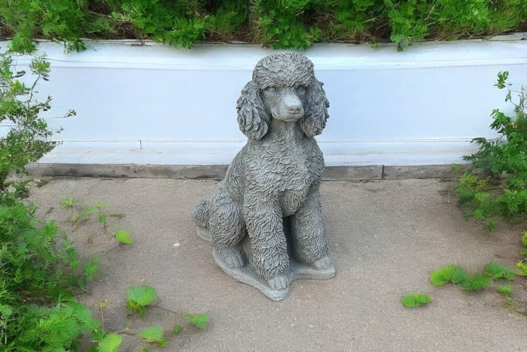 Backyard Large Poodle Dog Statue | Concrete Sitting Poodle Memorial ...