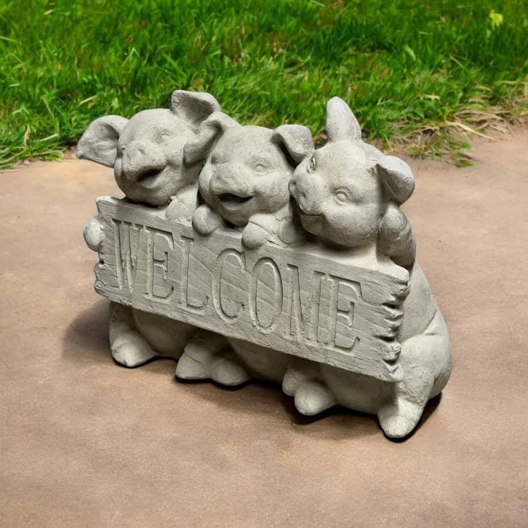 Stone Piglet Statue | Outdoor Welcome Sign 13" | Three Pigs | Farm Pig ...
