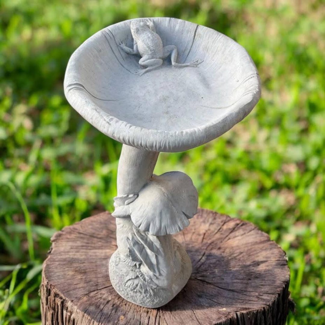 Mushroom Stone Statue | Toadstool Bird Bath 23" | Backyard Forest ...