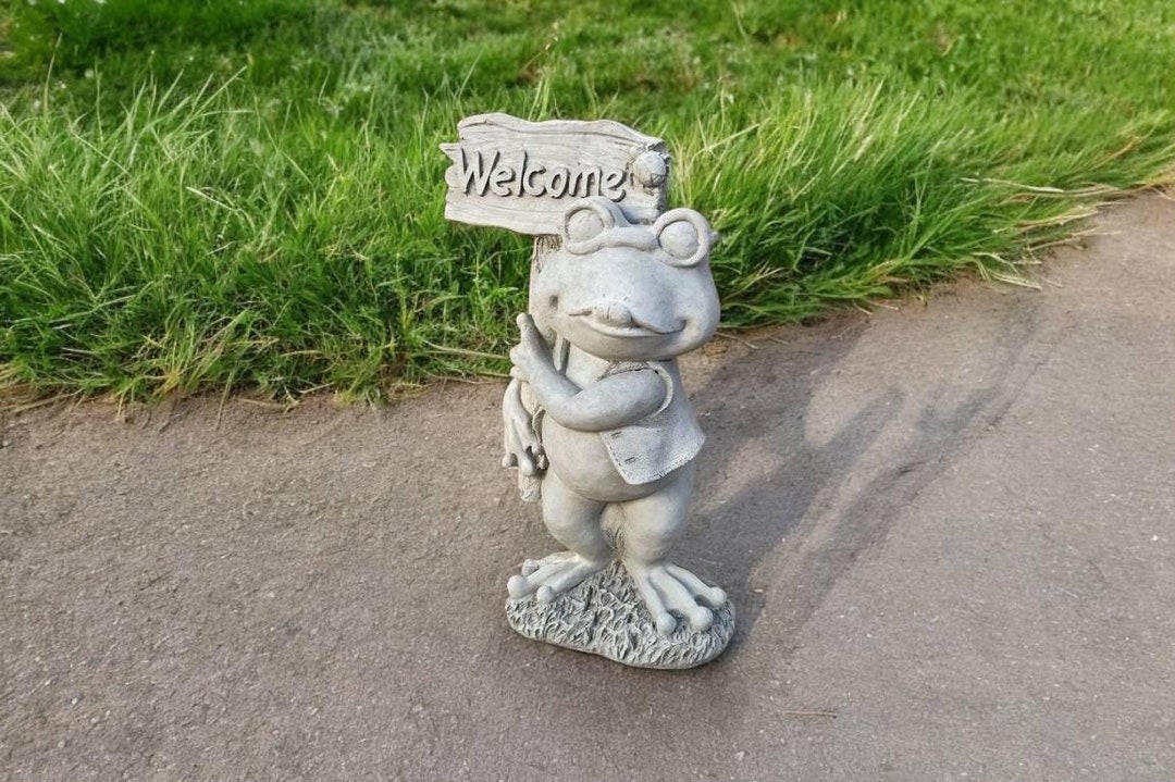 Stone Frog Statue | Frog Figurine 11" | Welcome Home Sculpture | Frog ...