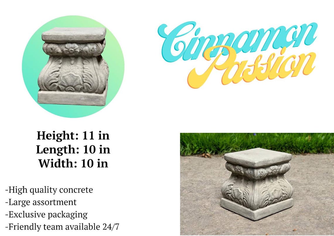 Massive Pedestal Stone Figurine | Concrete Pedestal Short Square Statue ...