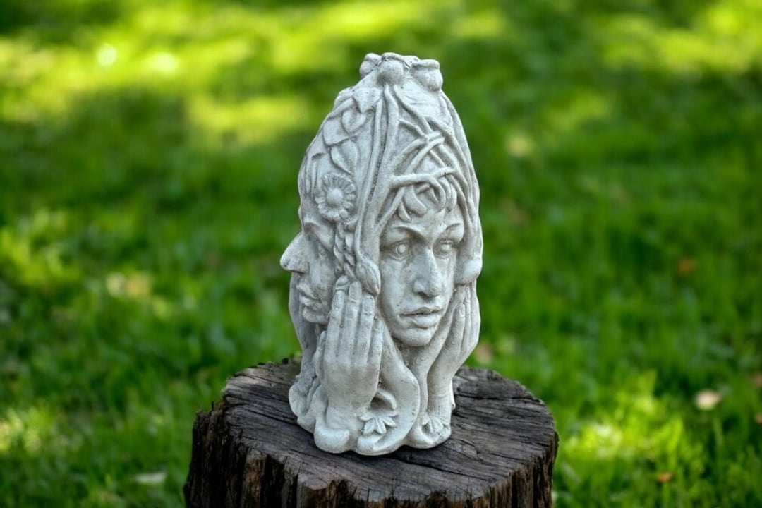 Stone Rock Figure | Four Season Faces 10" | Yard Ornament | Concrete ...