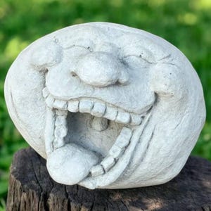 Concrete Rock Face | Laughing Face Statue 5" | Yard Art | Stone Rock ...