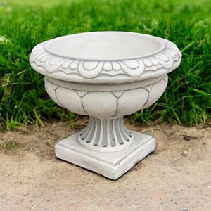 Concrete Ribbed Urn Planter Statue | Stone Flowers Pot Backyard Figure ...