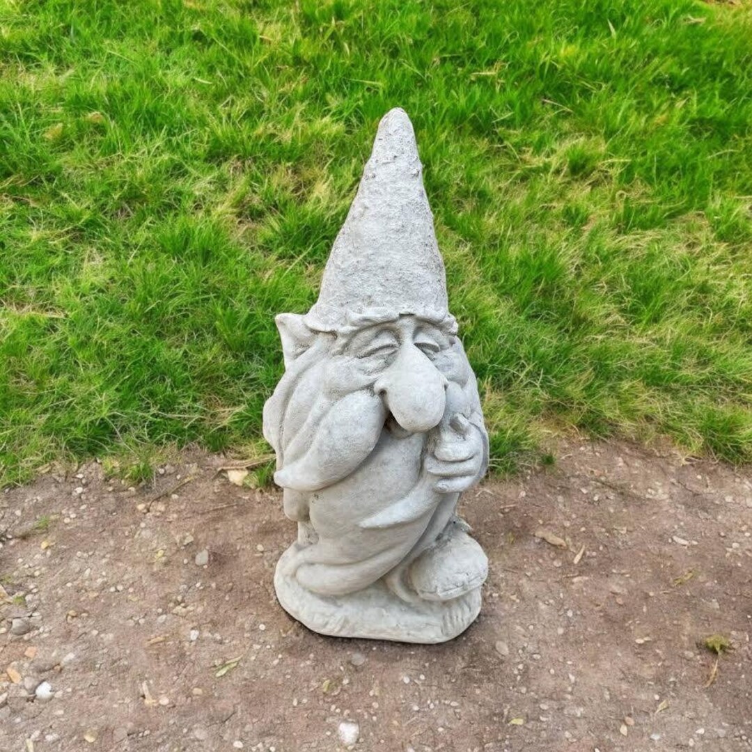 Stone Gnome Figure | Old Gnome 11" | Yard Gnome Sculpture | Dwarf Decor ...