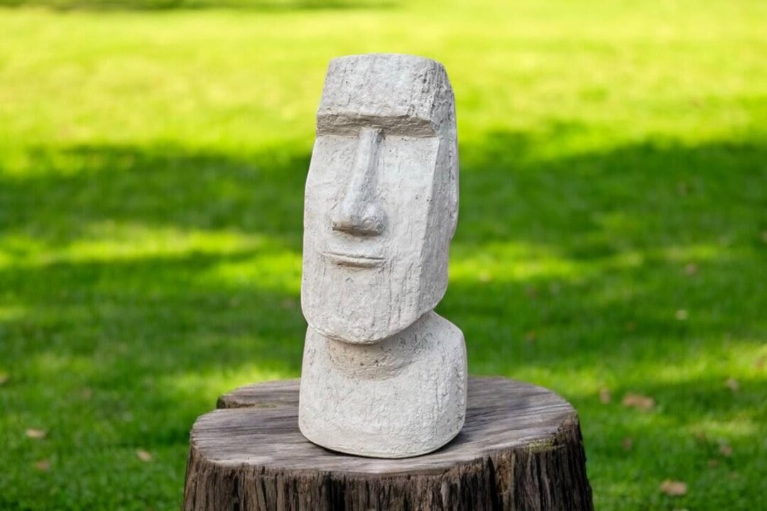 Moai Head Sculpture | Stone Easter Island Statue 16" | Yard Decor | Moai Figure | Outside ...