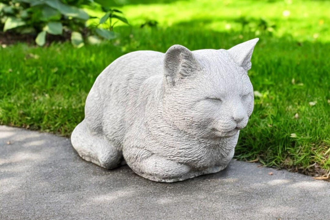 Crouching Cat Stone Memorial Statue | Sleeping Pet Figure 5" | Garden ...