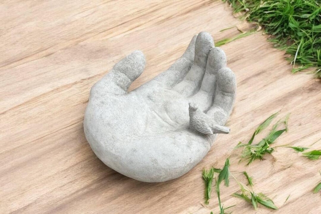 Stone Bird Feeder | Hand Feeder for Birds 5" | Concrete Bird on Hand ...