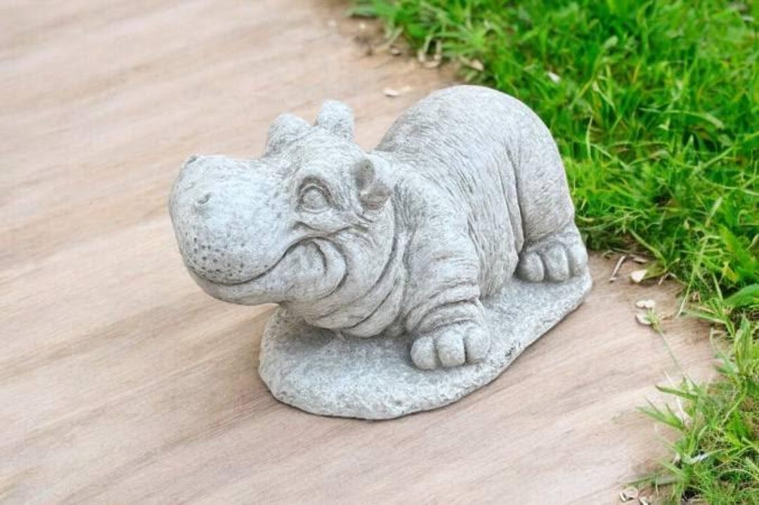 Small Hippo Figurine | Concrete Hippopotamus 6" | Animal Outdoor Decor ...