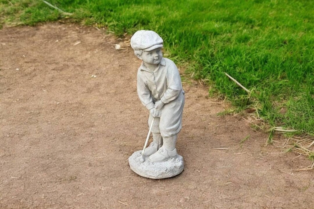 Concrete Golfer Man | Standing Man Figurine 21" | Stone Golfer With ...