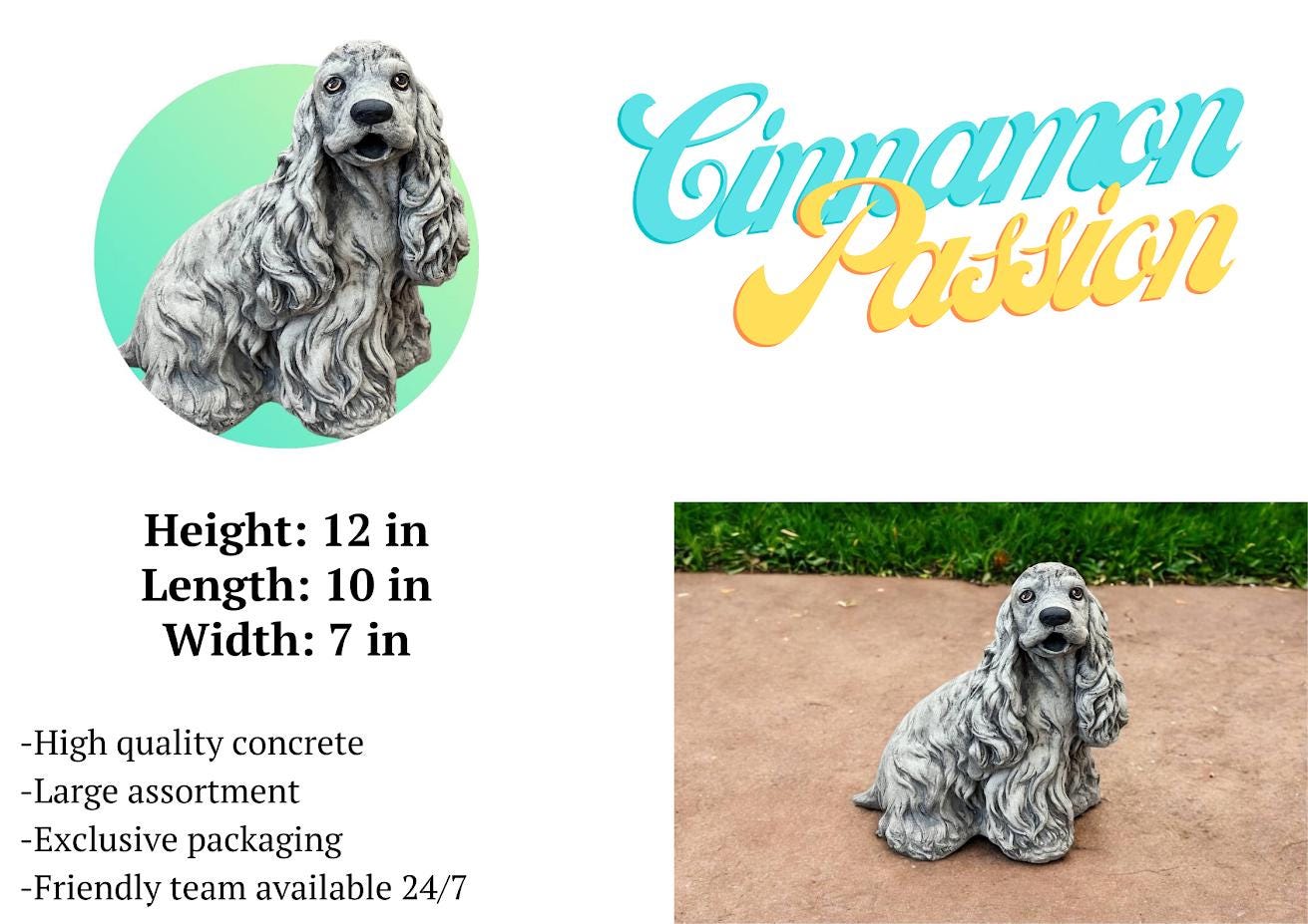 Cocker Spaniel Memorial Statue | Spaniel Dog Yard Figurine 12" | Garden ...