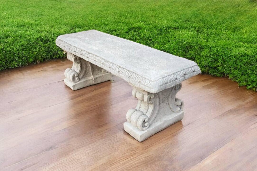 Stone Garden Bench | Concrete Bench Figure 9" | Backyard Decor | Large ...