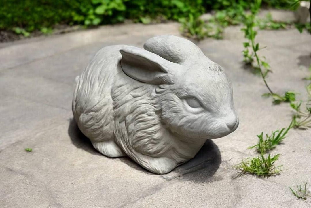 Stone Bunny Figure for Porch | Concrete Rabbit Yard Sculpture 7 ...