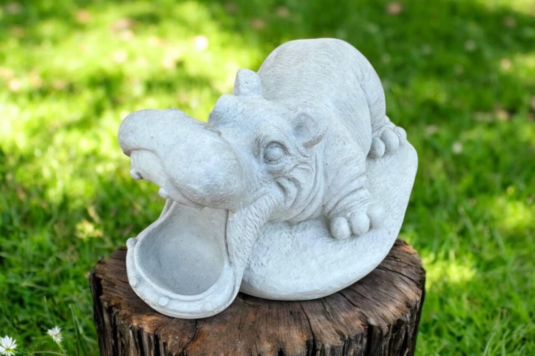 Outdoor Hippo Statue | Concrete Animal Idea 7" | Backyard Hippo ...