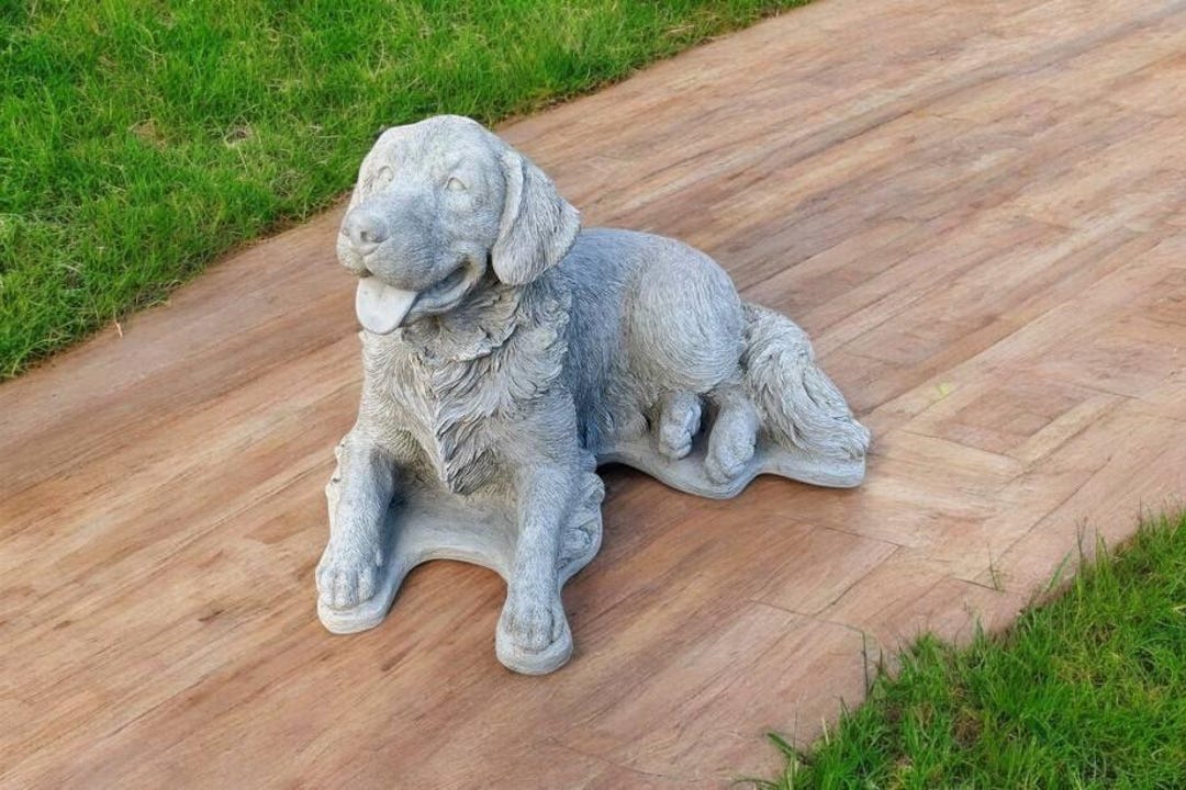 Stone Golden Retriever | Laying Dog Sculpture 15'' | Large Retriever ...