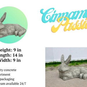 Laying Rabbit Figurine | Concrete Massive Bunny Sculpture 9" | Garden ...