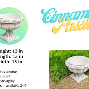 Concrete Ribbed Urn Planter Statue | Stone Flowers Pot Backyard Figure ...