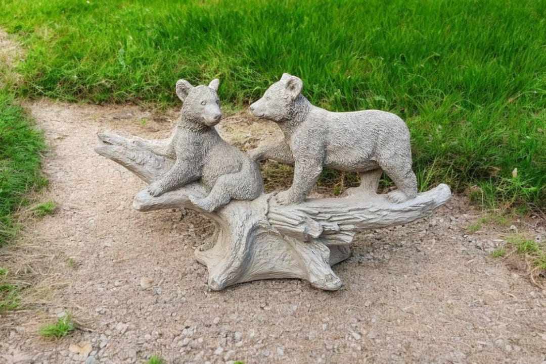 Concrete Bears Climb on Log | Stone Bears 19" | Wild Bear Figurine ...